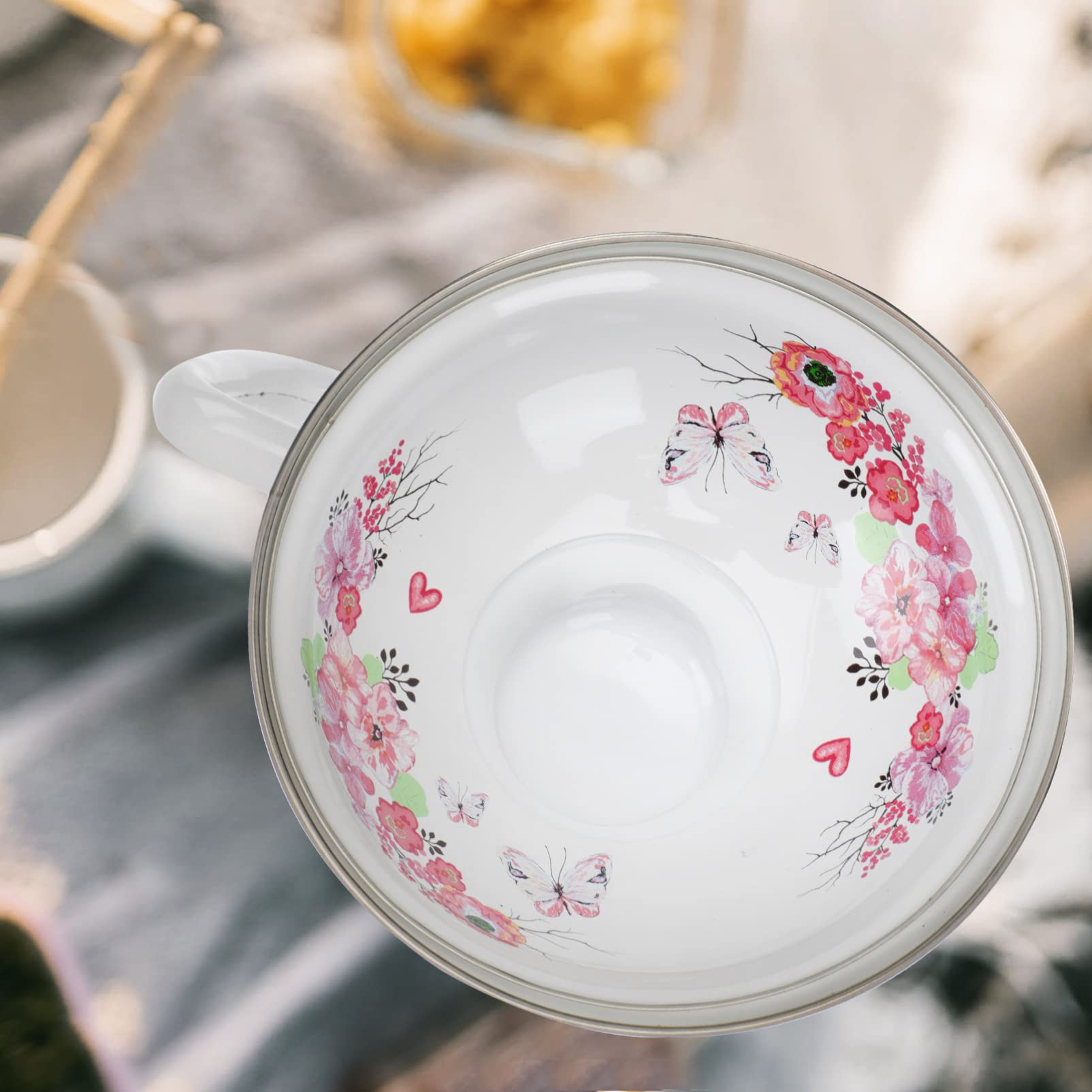 Hemoton 1Pc Enamel Soup Bowl Vintage Enameled Basin Retro Enameled Instant Noodles Bowl Lard Pot with Lid Large Salad Serving Bowl Ramen Basin