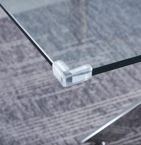 Rectangular Glass Dining Table, Modern Rectangular Dining Table with Tempered Glass Top, 4 Silver Chrome Metal Legs, Dining Room Table for 6,Kitchen Table,Coffee Table for Living Room (Silver)