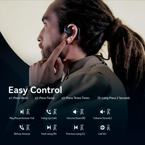 Sanag Open Ear Headphones Wireless Bluetooth 5.3 with Charging Case 56H Playtime,Touch Control Air Conduction Open Ear Earbuds with Earhooks Workout Headphones for Men Women Running,Sports,Driving