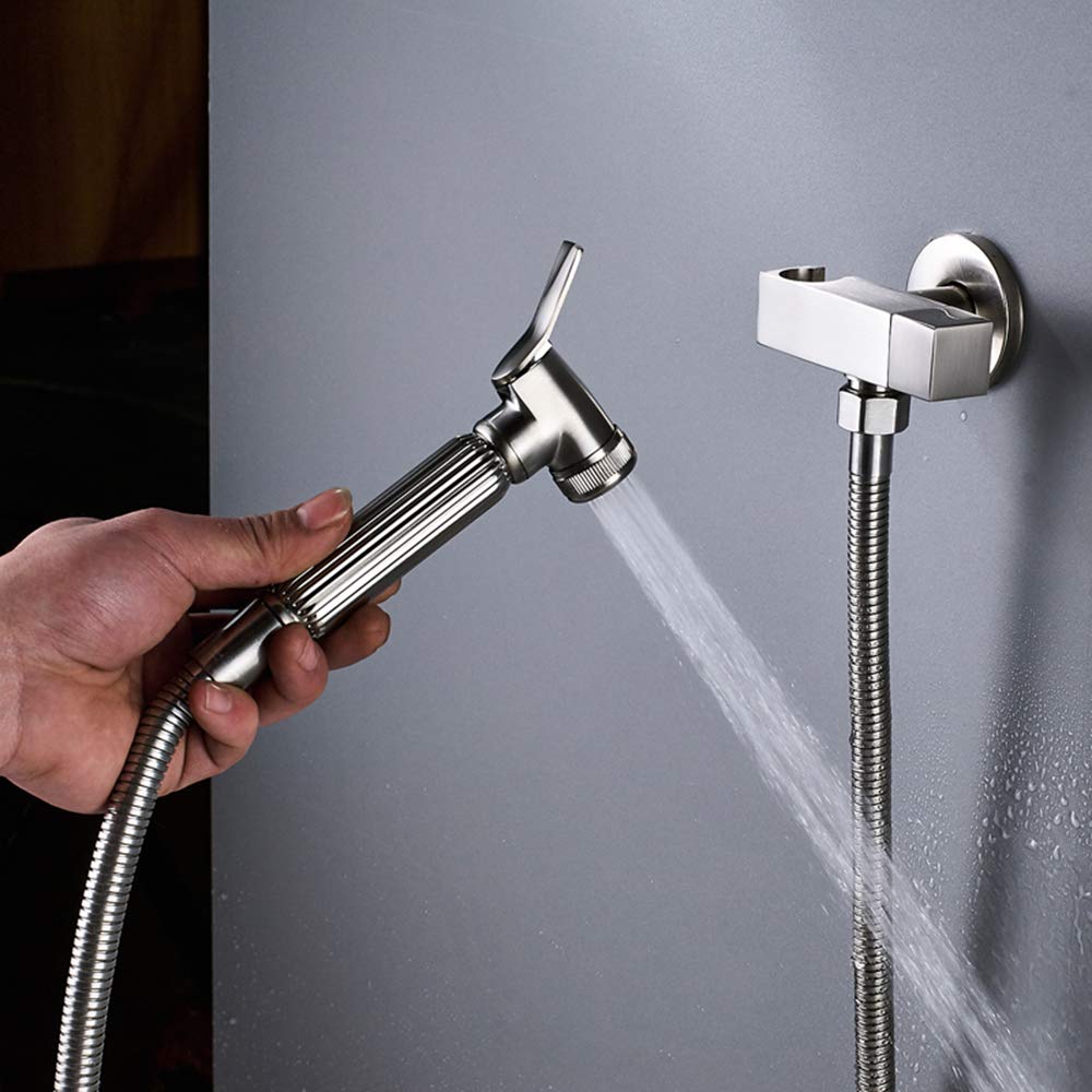 Wall Mount Bidet Sprayer Faucet Set with Cold Water Brass Handheld Toilet Bidet Attachment Pressure Sprayer Single Handle/Brushed Nickel a (Brushed Nickel a)