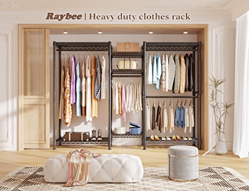 Raybee 77" H Clothes Rack Heavy Duty Clothing Racks for Hanging Clothes 720LBS Adjustable Clothing Rack Portable Closet Racks for Hanging Clothes Wire Garment Rack Black 13.9" D x 70.6" W x 77" H