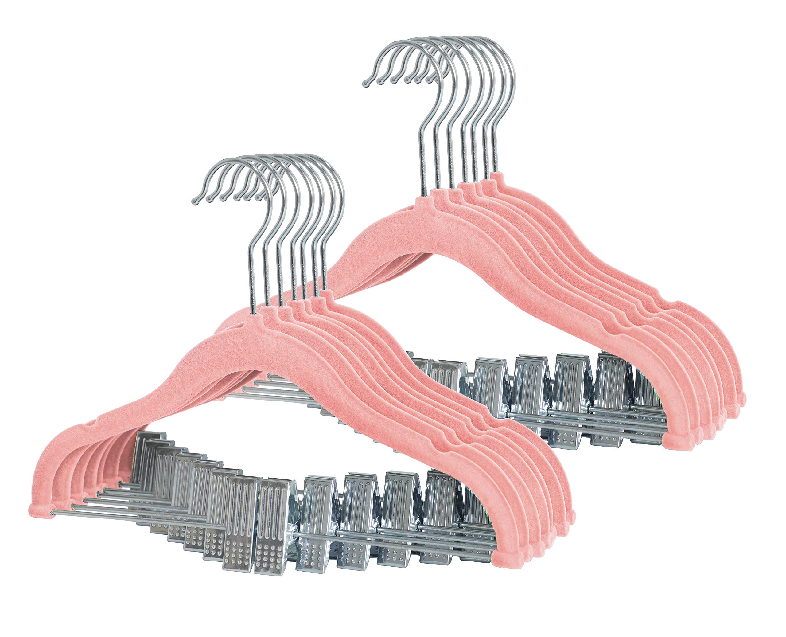 Finnhomy Non-Slip Clothes Hangers for Baby and Kids 20-Pack Velvet Hangers with Movable Clips, Heavy-Duty and Space-Saving for Pants,Skirts, Coat, Pink