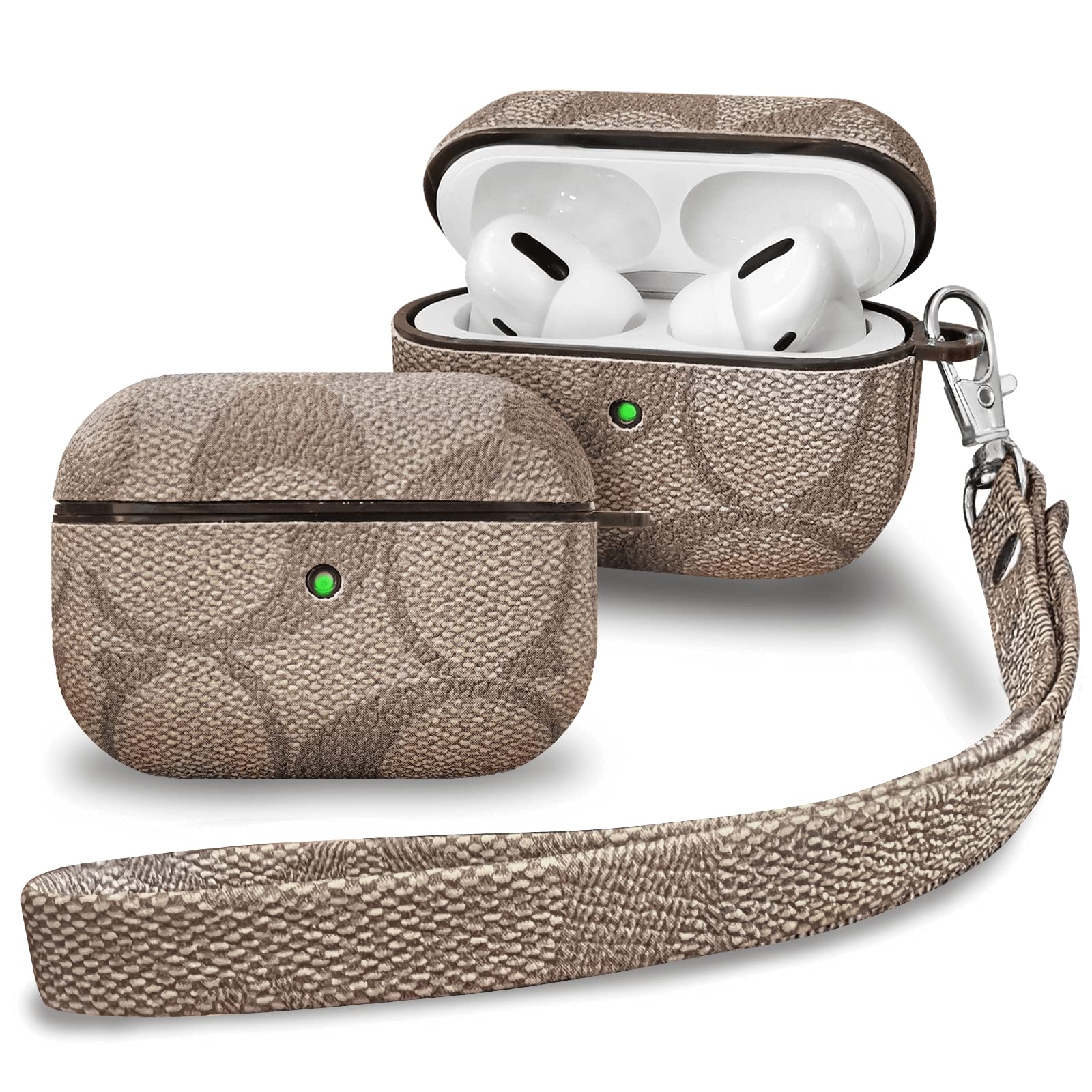 MOLOVA Case for Airpods Pro,Luxury Stylish PU Ultra Slim & Thin Soft TPU Anti-Slip Scratch Resistant Drop Proof Full Cover Case with Keychain and Lanyard,B-Brown