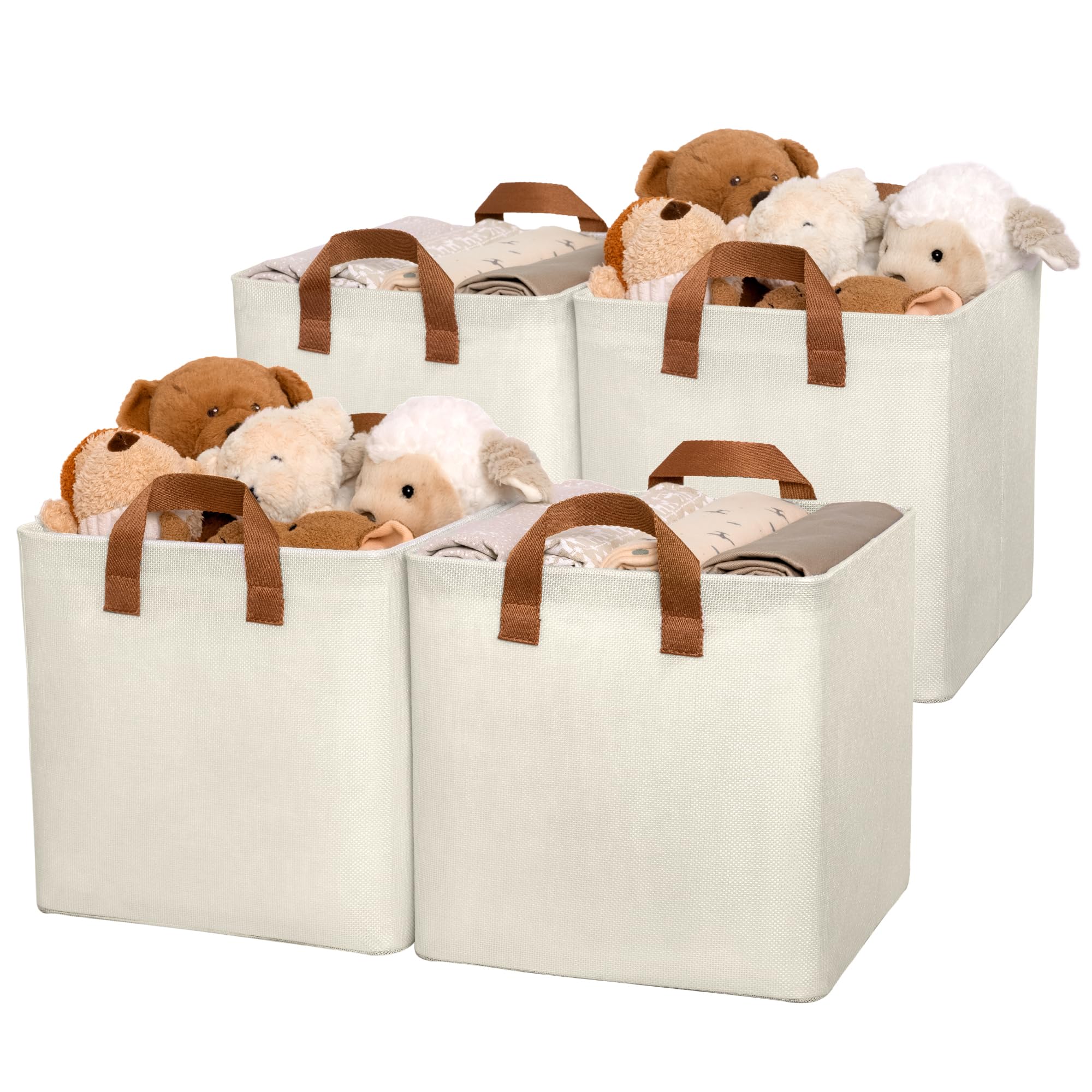 GRANNY SAYS Cube Storage Bin, 13 Inch Cube Storage Organizer, Collapsible Storage Bins with Metal Frame, Fabric Storage Cubes, Decorative Storage Cubes with Handles, Beige, 4-Pack