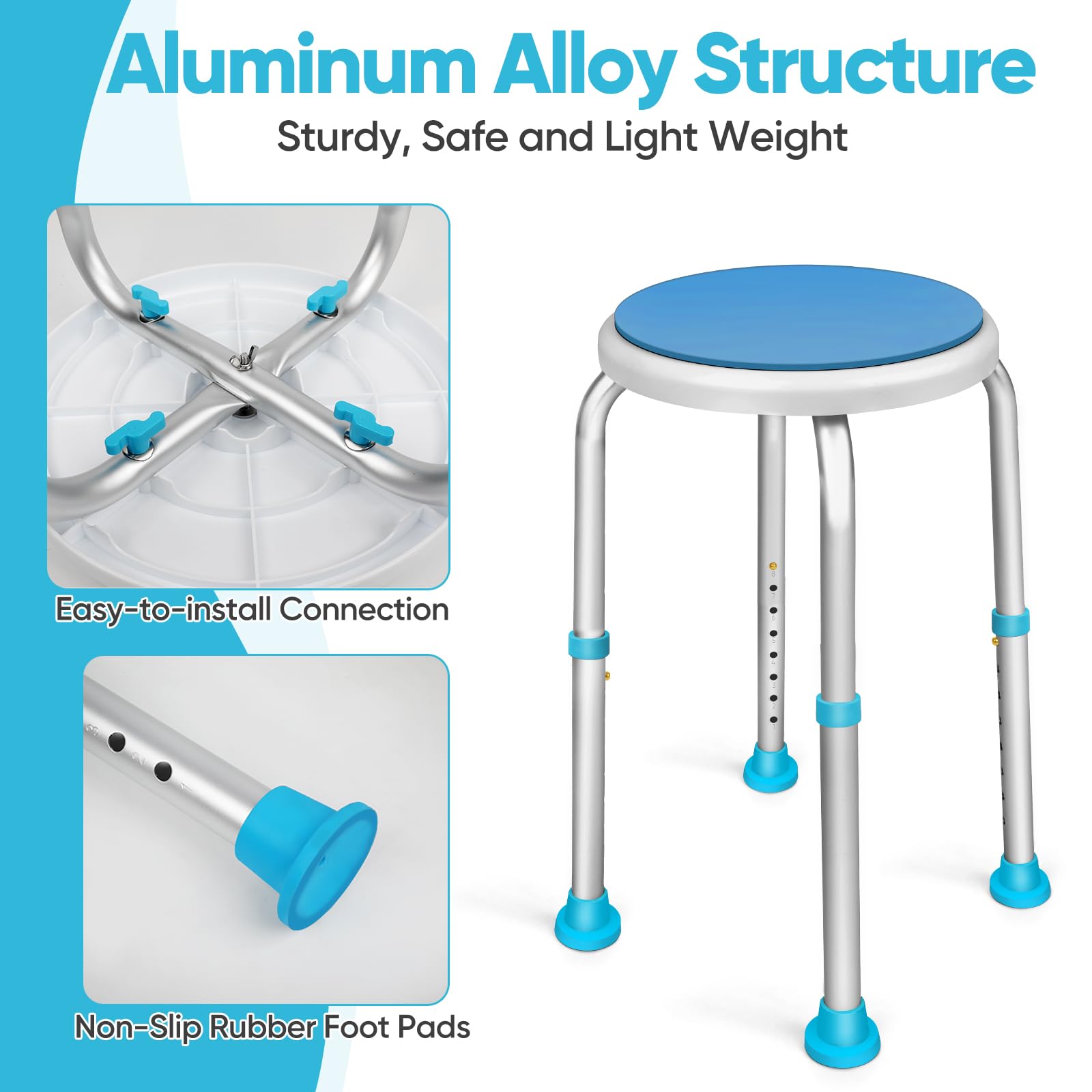 Round Shower Stool,Adjustable Shower Chair for Inside Shower-Tool-Free Shower Seat for Elderly/Senior/Disabled/Pregnant