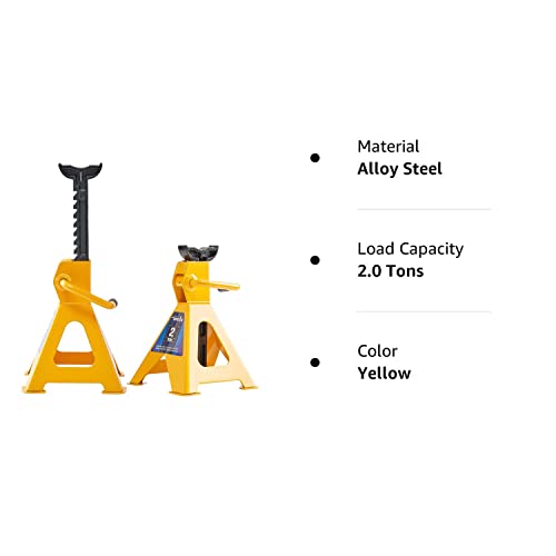 TONDA Jack Stands, 2 Ton 4,000 lb, Heavy Duty Steel Car Lifting Stand for Sedan SUV Coupe, Yellow, 1 Pair