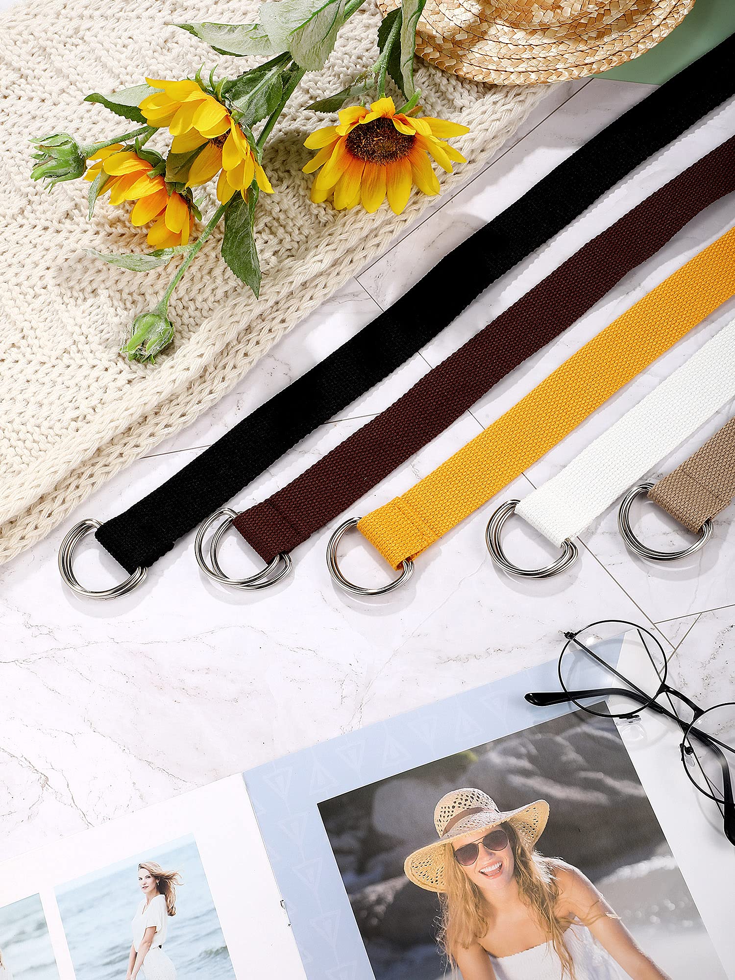 Geyoga 5 Pieces Canvas Belts D Ring Web Belt for Men Women, Fabric Belt with Double Buckle for Pants Skirts Shirts Christmas Favor