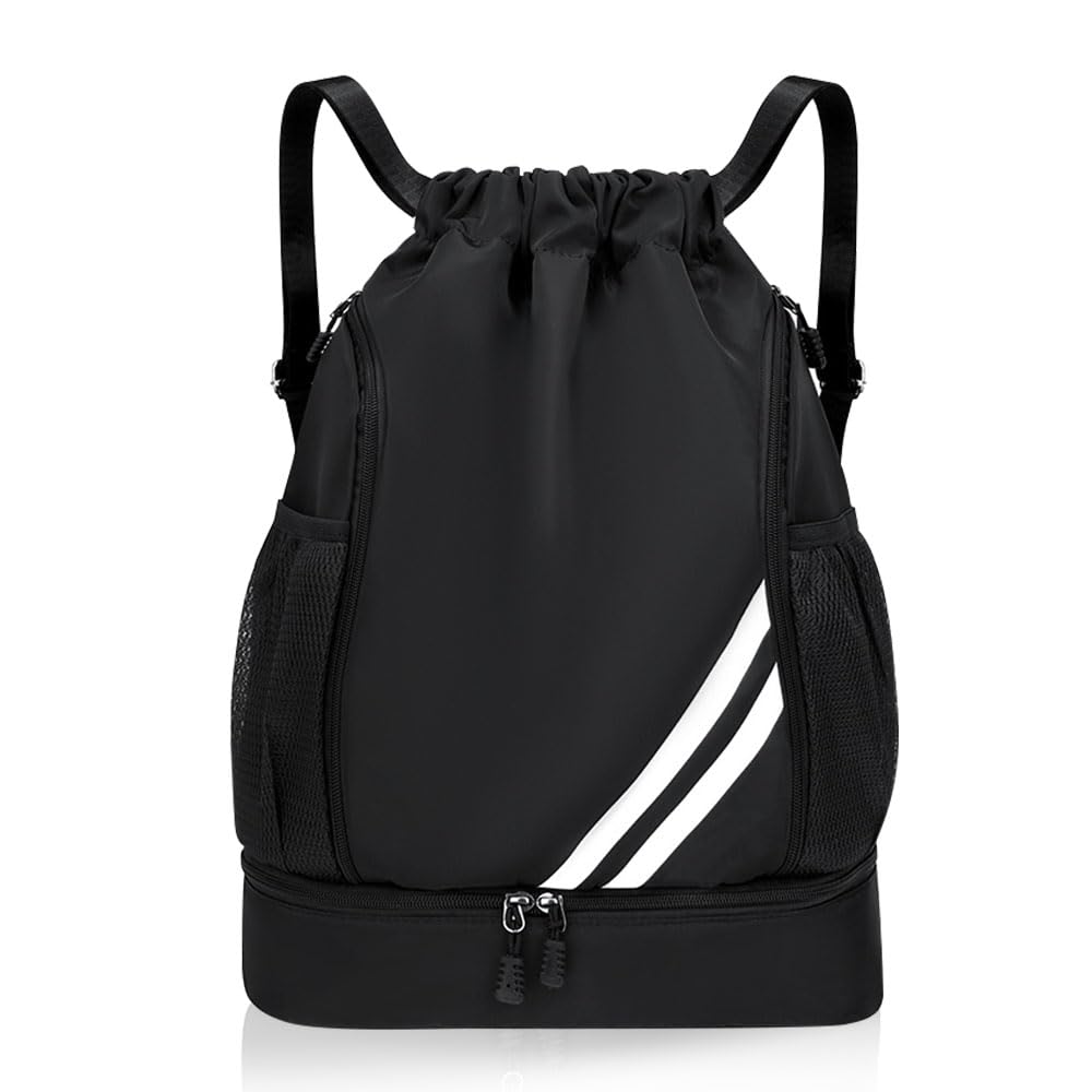 Drawstring Backpack Sports Gym Bag with Shoes Compartment, Waterproof Draw String Back Bag for Men Women (Orange)