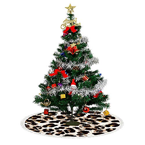 Dream Bay Christmas Tree Skirt,Leopard Christmas Tree Mat for Xmas Party Decoration 30x30 Inches