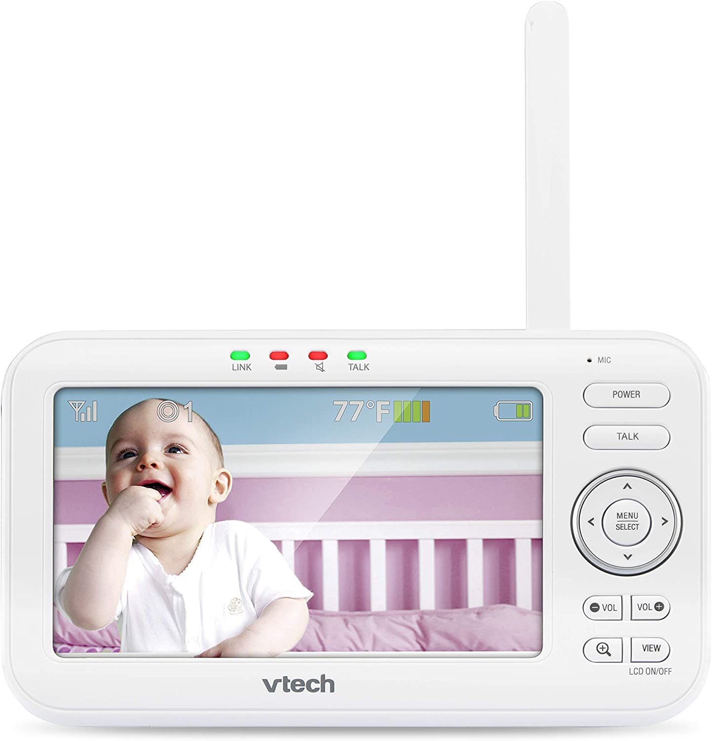 VTech VM5262 5" Digital Video Baby Monitor with Pan & Tilt Camera and Full-Color White (Renewed)
