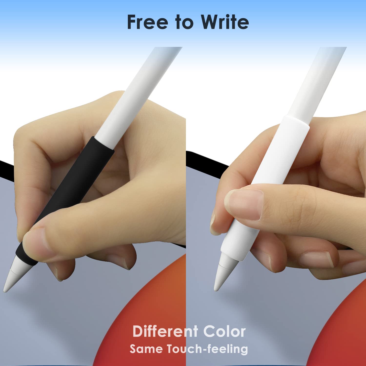 ProElife 2-Pack Slim Grip Holder Anti-rolling Silicone Protective Sleeve Cover for Apple Pencil 2nd & 1st Gen iPad Pro 12.9'' 11''/ iPad 10.9''2022 Stylus Accessory Kits (Black/White)