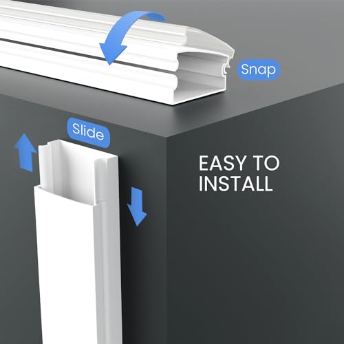 EVEO Cord Hider - 306β Cord Cover Wall Cable Hider, Cable Concealer, Wire Hiders for TV on Wall. Cable Management, Cord Hider Wall Cable Raceway Wire Covers for Cords -18X (L17 W0.95 H0.5) - White