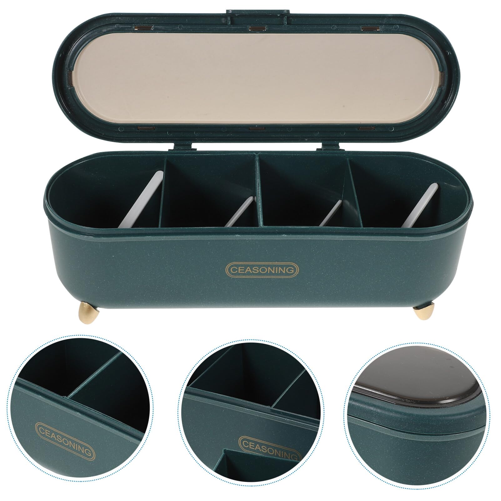Hemoton Kitchen Utensil Holder Flatware Tray with Lids Plastic Cutlery Storage Box Kitchen Cutlery Utensil Drawer Organizer with Cover Silverware Countertop Storage Containers (Green)