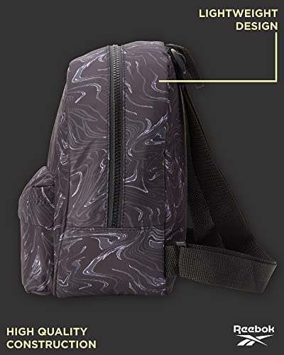 Reebok Women's Backpack - Heritage Lightweight Mini Shoulder Purse - Travel Gym Bag, Black Abstract