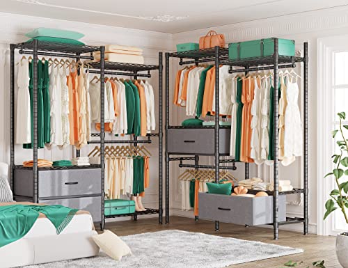 REIBII Clothes Rack,Clothes Racks for Hanging Clothes Rack Heavy Duty Clothing Rack Load 620LBS Clothing Racks for Hanging Clothes Adjustable Portable Garment Rack Free Standing Wardrobe Closet