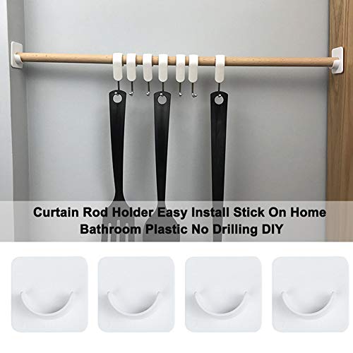 Tookie Curtain Rod Holder, 2pcs/4pcs U Shape Closet Rod Bracket, Plastic No Drilling Shower Rods Holder, Self Adhesive Plastic Hook Wardrobe Rail End Supports, DIY for Home Bathroom(Size:4pcs)