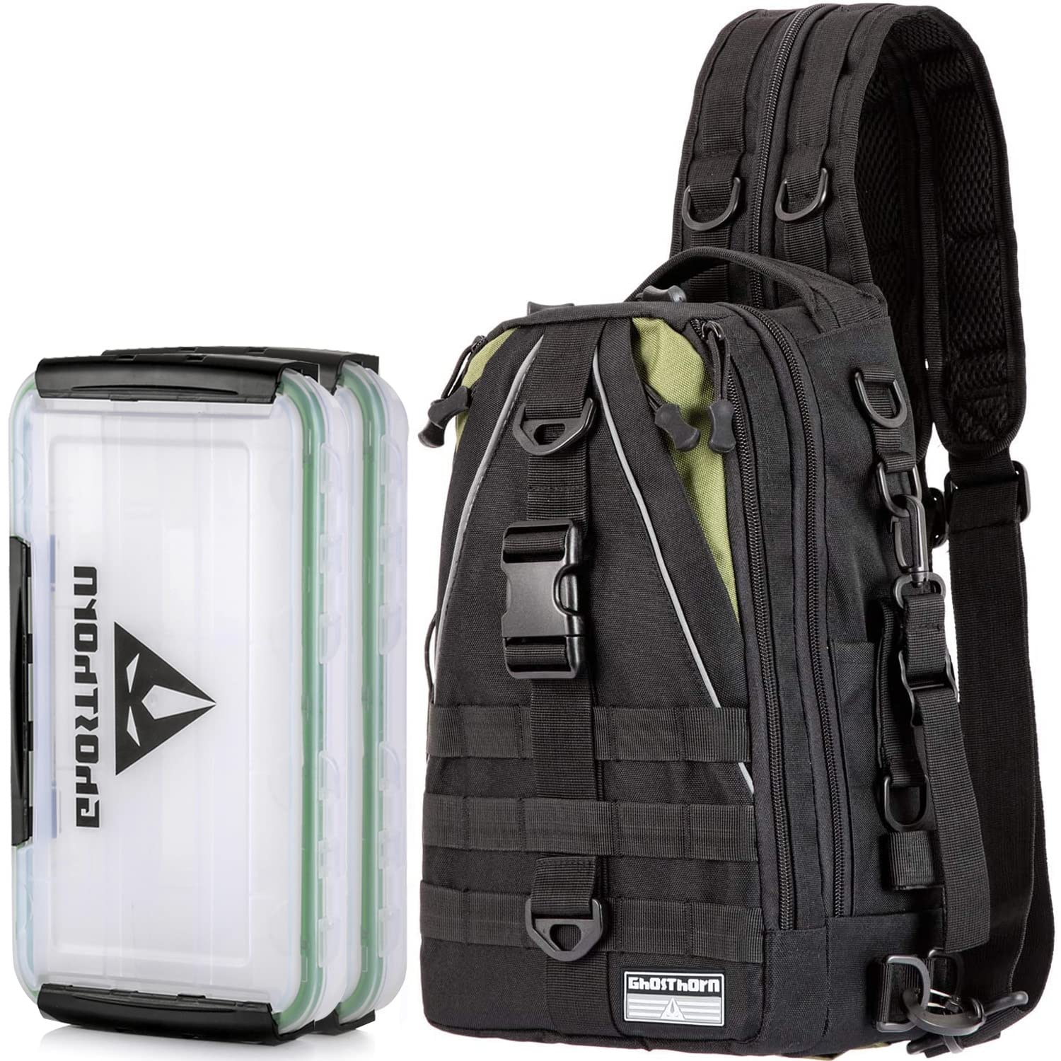 Ghosthorn Fishing Backpack with 2 3600 Tackle Boxes, Fishing Tackle Bag with Tackle Tray Box Included