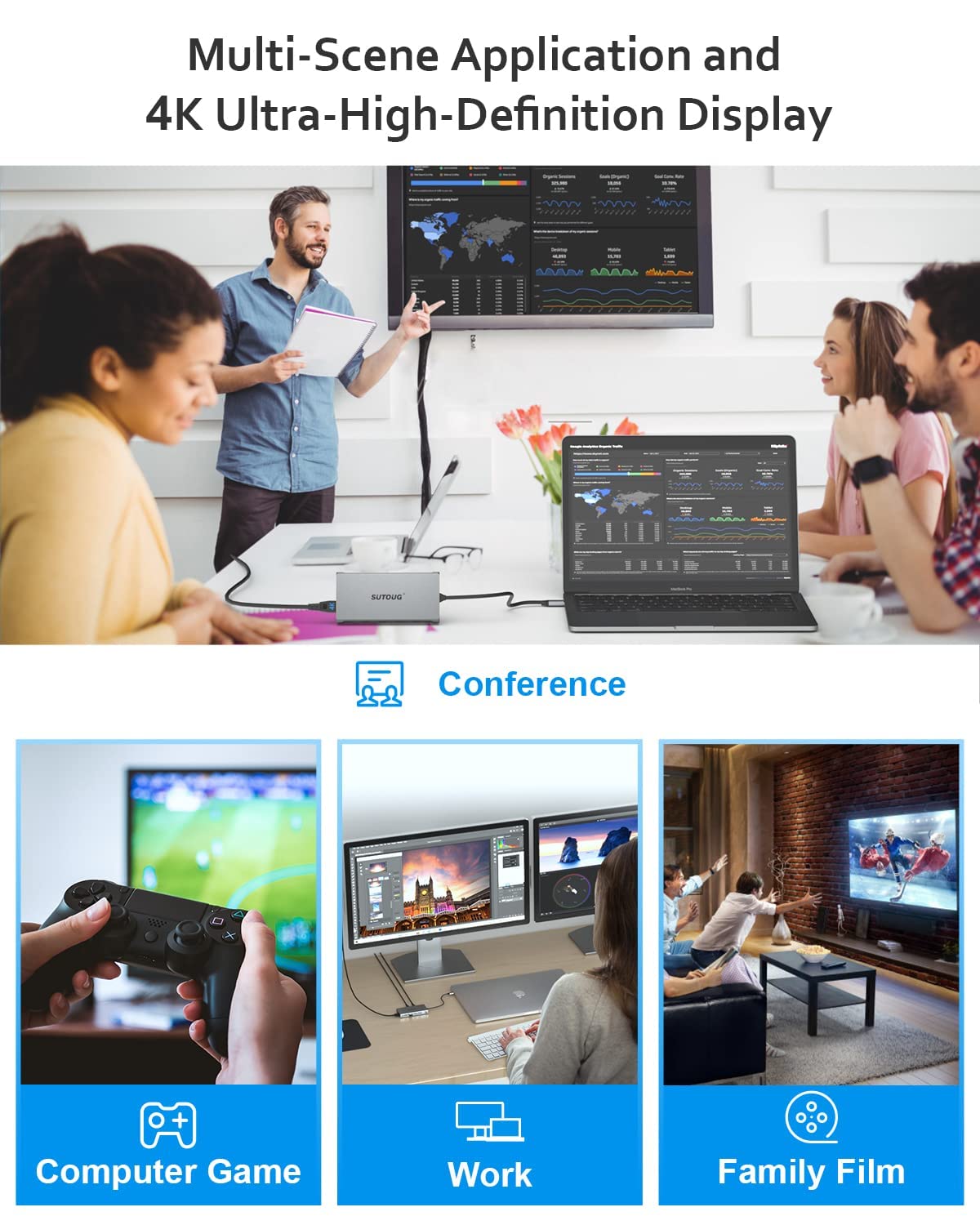 SUTOUG 12 in 1 USB C Hub, Docking Station, Triple Displays Laptop Docking Station for MacBook Pro and Windows(2 HDMI, DP, 100W PD, SD/TF Card Reader, 3 USB 3.0 Ports), MAC OS only Support Mirror Mode