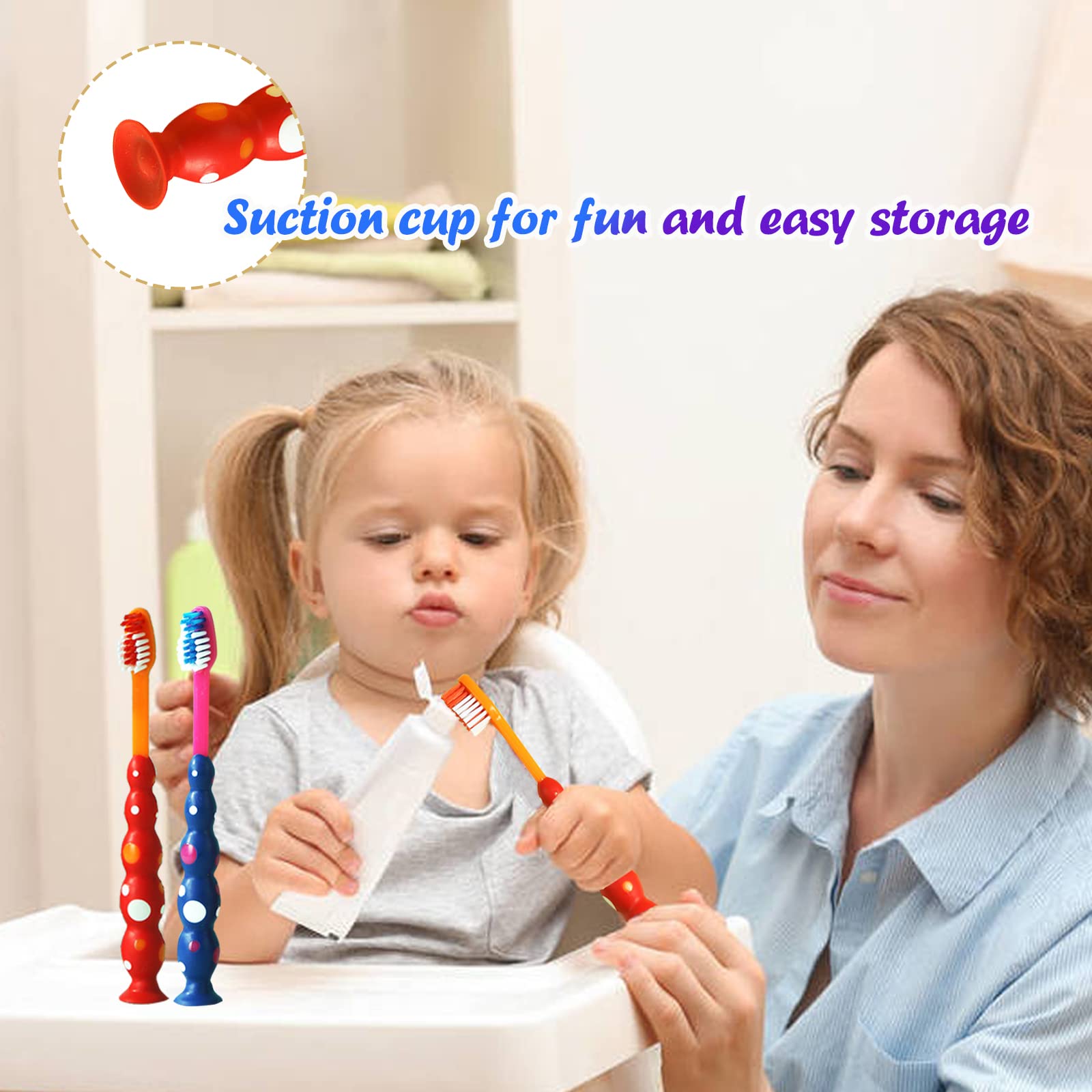 Pasuwisma Kids Toothbrush 6 Pack ,Suction Cup for Fun Storage,Extra Soft Bristle Toothbrushes for Kids