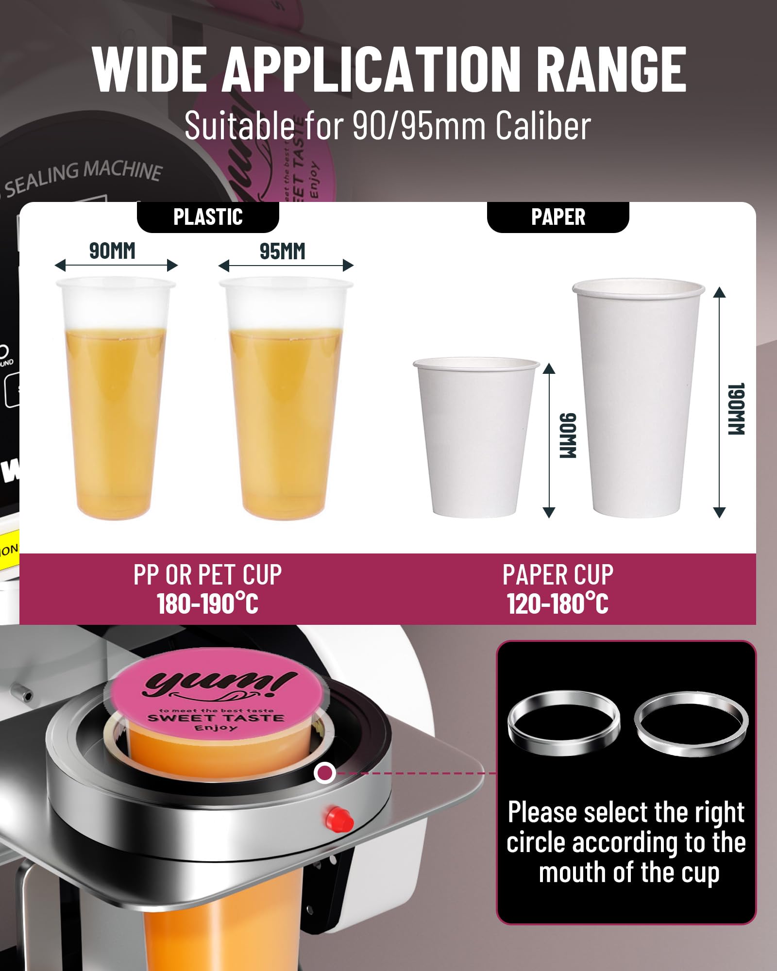 WantJoin Cup Sealing Machine Full Automatic Cup Sealer Machine 89/90/95MM 3.50/3.54/3.74IN Electric White Cup Sealing Machine 500-600 Cups/H(White)