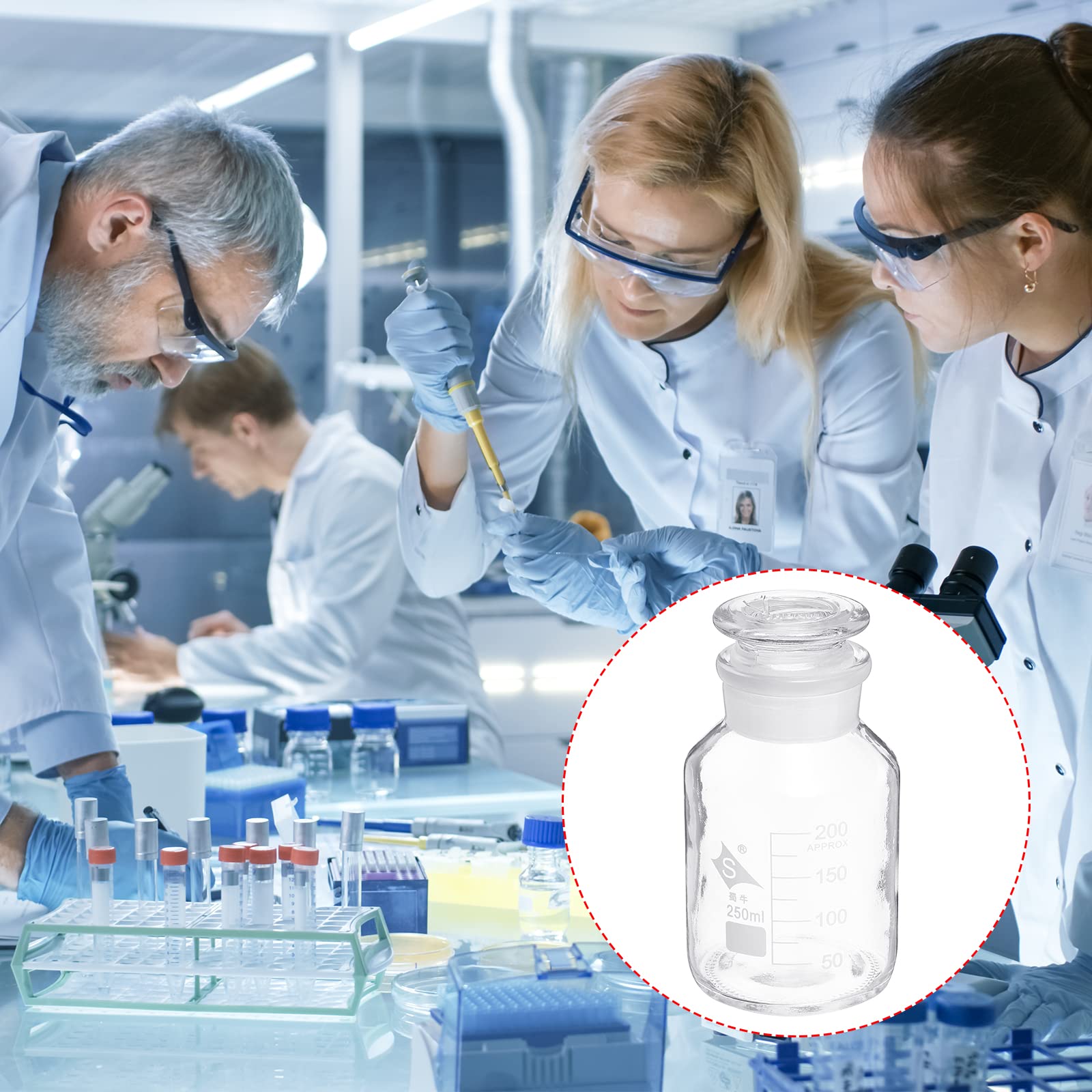PATIKIL 250mL Reagent Media Bottle, 1Pcs Round Graduated Glass Storage Bottle with Clear Cap for Chemistry Lab Universities Home, Clear