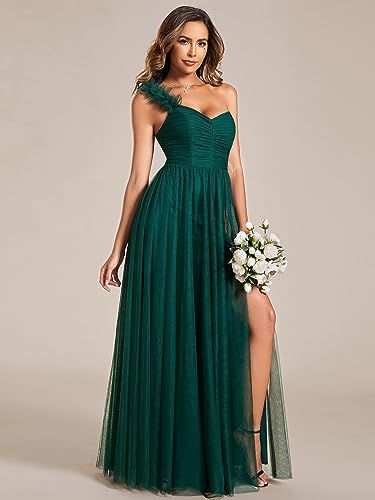 Ever-Pretty Women's Elastic Waist One Shoulder Plaeted A-line Flowy Maxi Bridesmaid Dresses Ball Gowns Green US10
