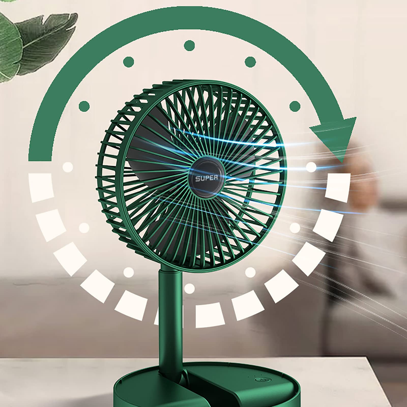 E I F E R Portable Folding Desk Fan with Phone Stand and Mini Storage Box, USB Rechargeable, 3 Speeds, for Desktop or Countertop Use, Green, Summer Essential Tool
