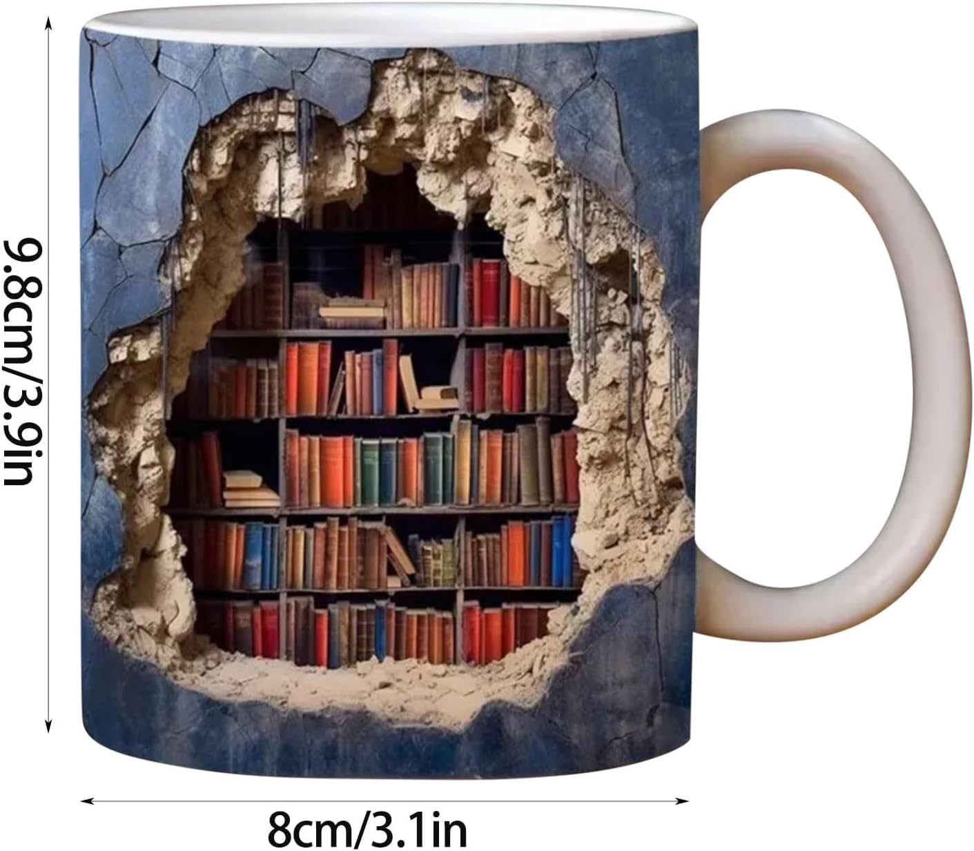 RQPQBO 3D Bookshelf Coffee Mug 11 Oz Microwaveable Dishwasher Safe Library Book Mug 3d Mugs Novelty Coffee Mugs Ceramic Mug Cool Presents For Book Lovers (blue)