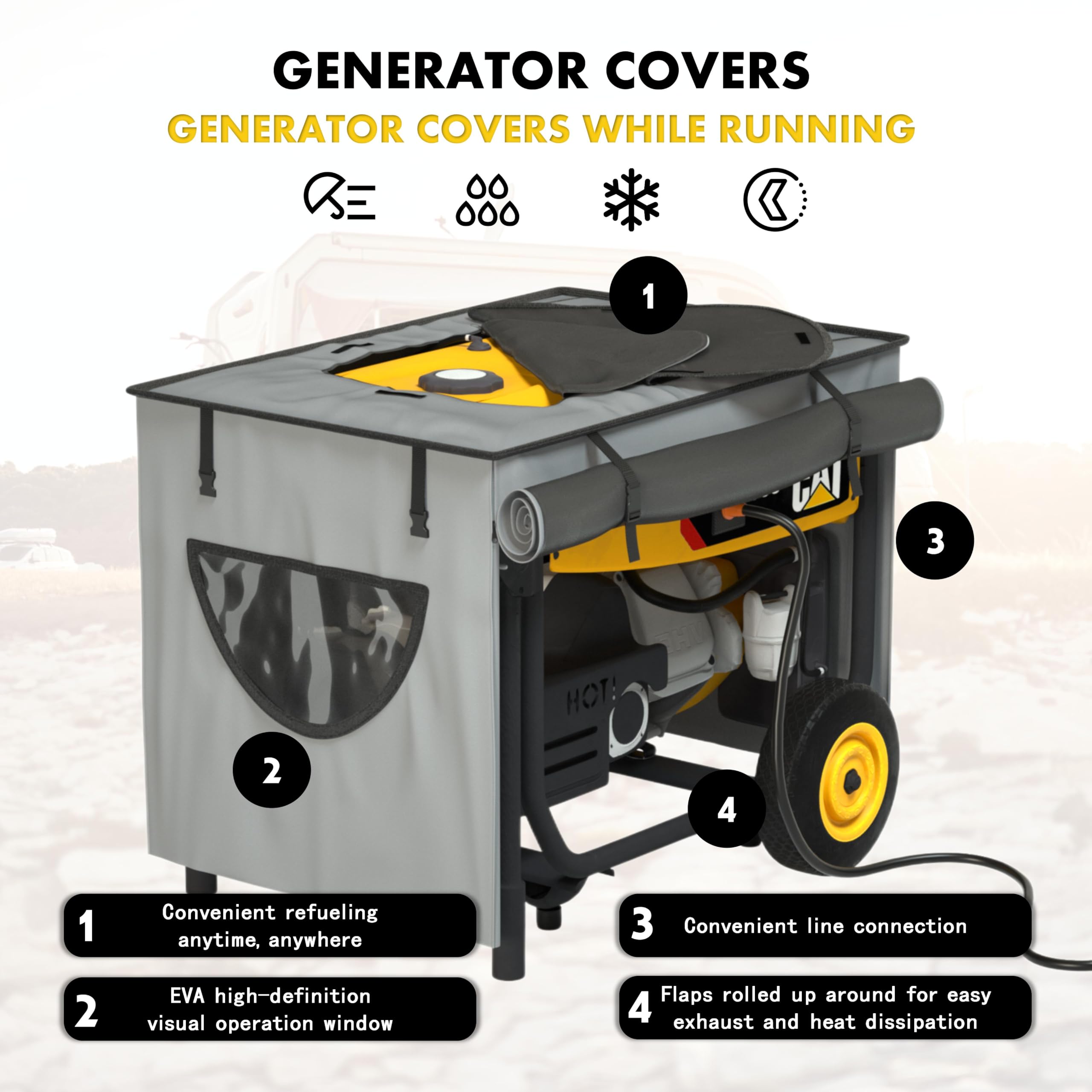GEHENG Generator Covers, Generator Covers While Running, Top Can Be Opened for Refueling, 600D Silver Coated Oxford Waterproof Cloth+200D Flexible Fabric Inner Lining, Double Layer Material