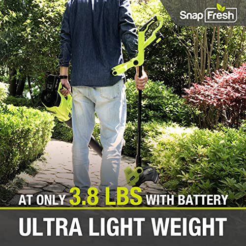 SnapFresh Battery Operated Lawn Trimmer, 20V Line String Trimmer with 13 ft 0.065β Trimmer Line Replacement Spools, 2.0Ah Battery, Fast Charger (Cordless String Trimmer)