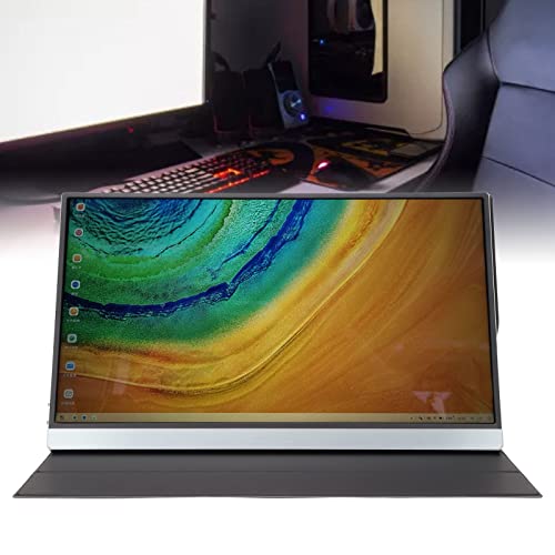 Monitor, 1080P HD Multimedia Interface Portable Monitor 170 Degree Viewing Angle 15.6 Inch Aluminum Alloy Shell with Protective Case for Laptop Tablet