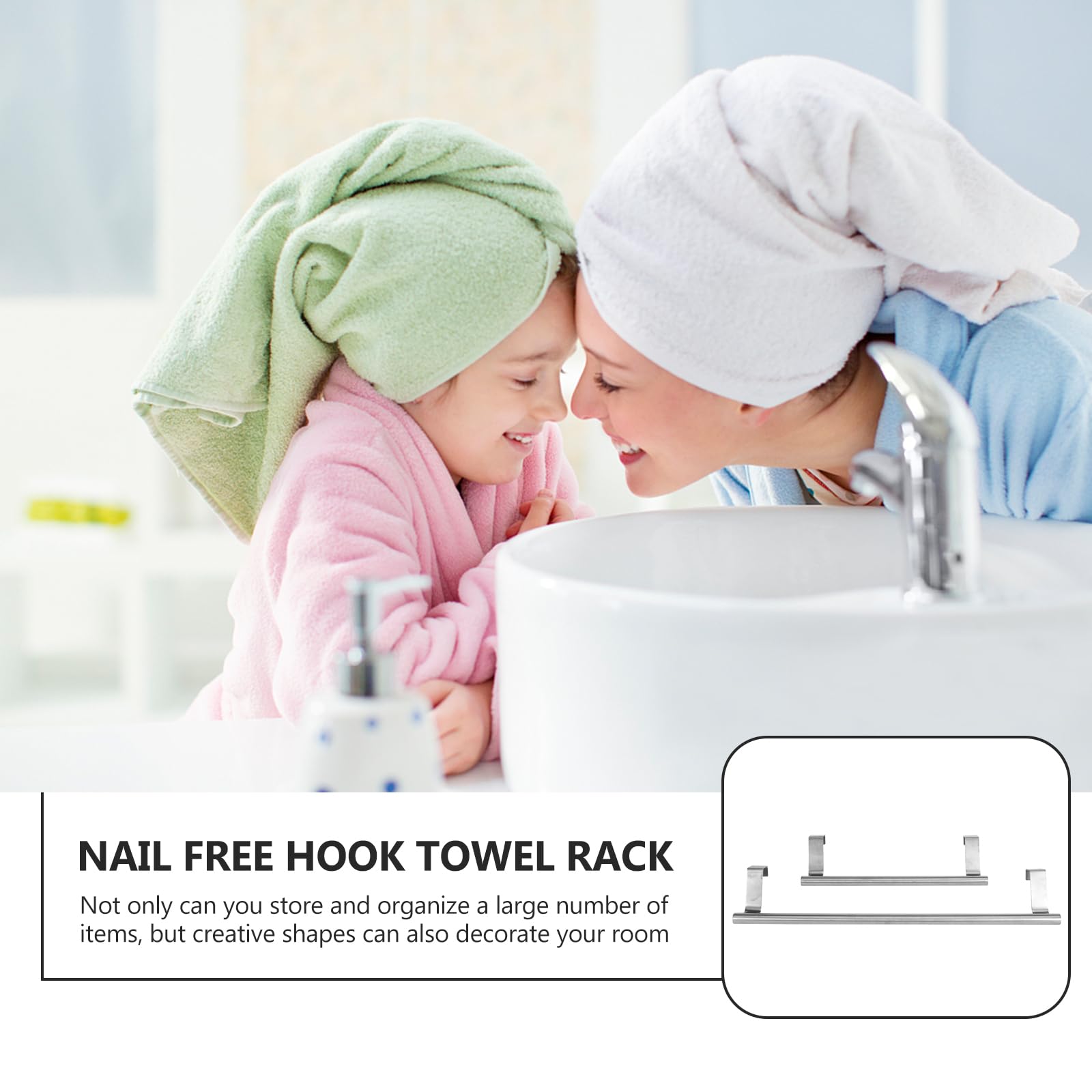 PRETYZOOM 2pcs Over Door Towel Rack, Metal Towel Bar Cabinet Towel Rack Hanging on Inside or Outside of Doors, No Drill Towel Rack for Kitchen Bathroom (2 Size)