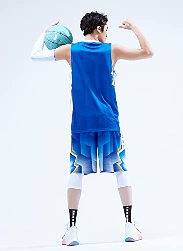 Topeter Men’s Basketball Jersey and Shorts Team Uniform with Pockets Sportswear Uniform Blue 2XL