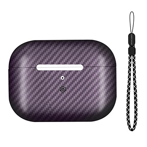 MONOCARBON Airpods-Pro-2nd-Generation-Case, Real Carbon Fiber Airpods Pro Case Cover, Slim-Fit and Shockproof, Support Wireless Charging, with Stripes Lanyard.Matte Purple.