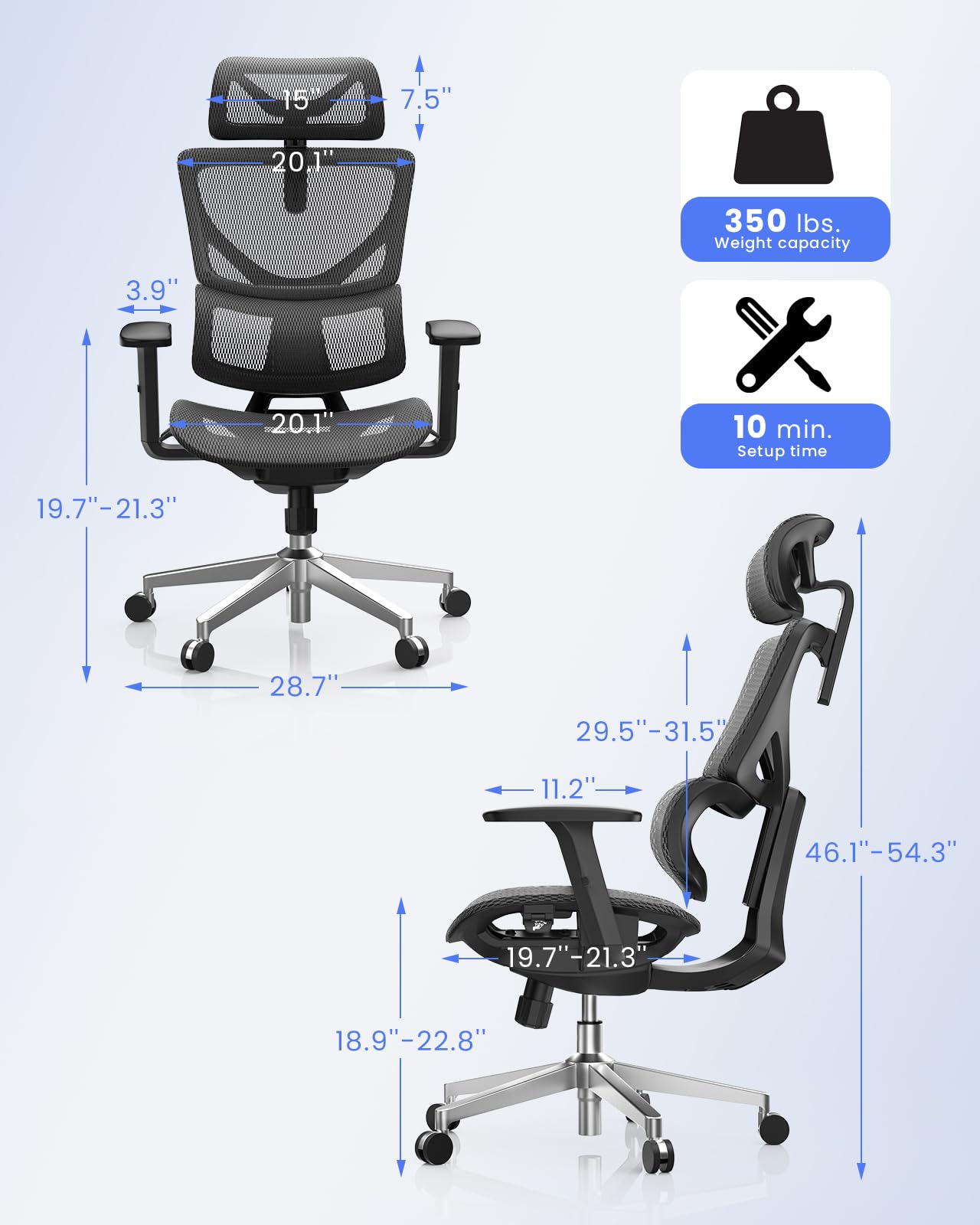 Ergonomic Office Chair Mesh - Home Office Desk Chair with Lumbar Support - Computer Chair Back Height Adjustable（Ergo Upgrade 518 Grey