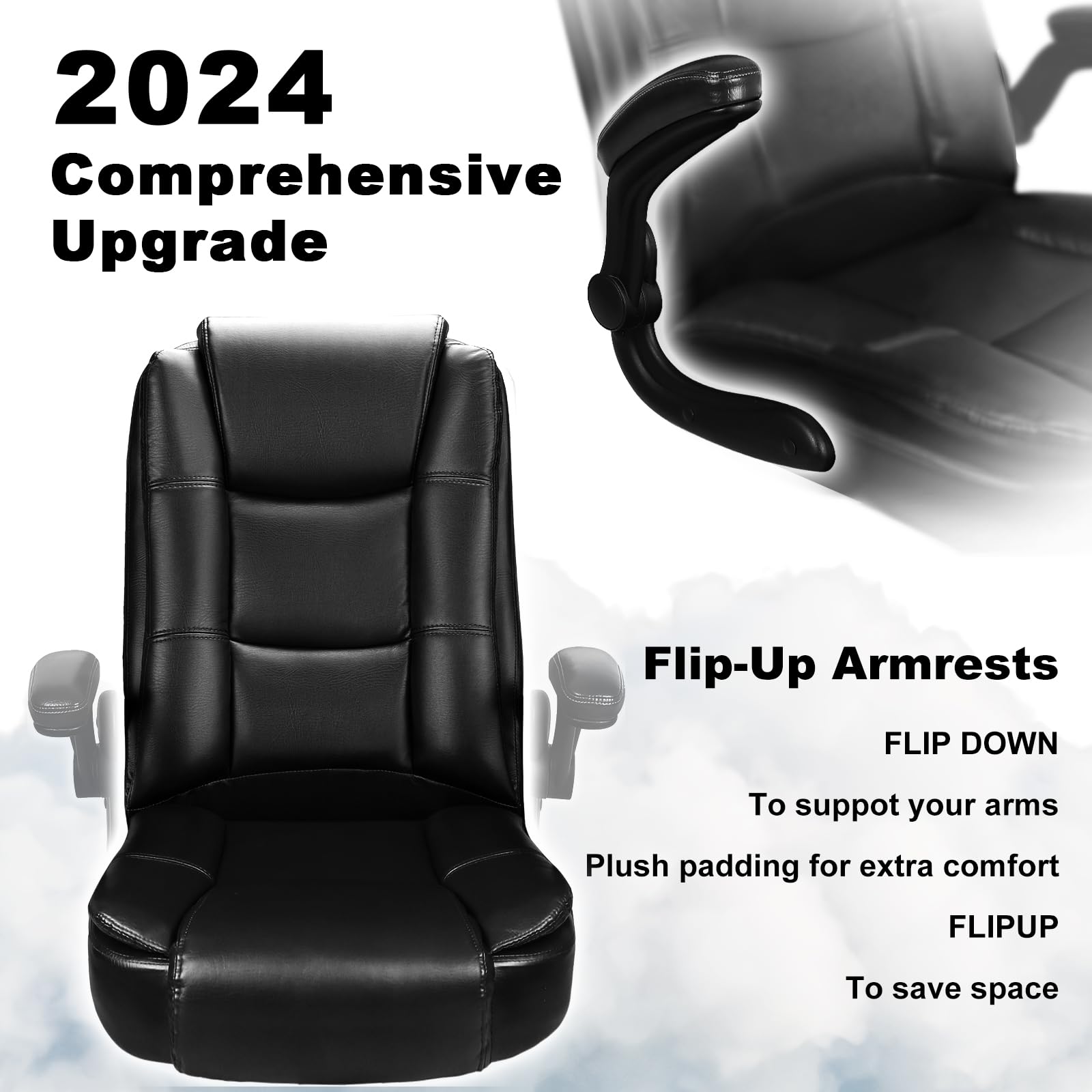 OFIKA Big and Tall Office Chair Computer Desk Chair - Ergonomic High Back Lumbar Support Home Office Chair with Padded Flip-up Arms, Adjustable Height Leather Office Executive Chair (Black1)