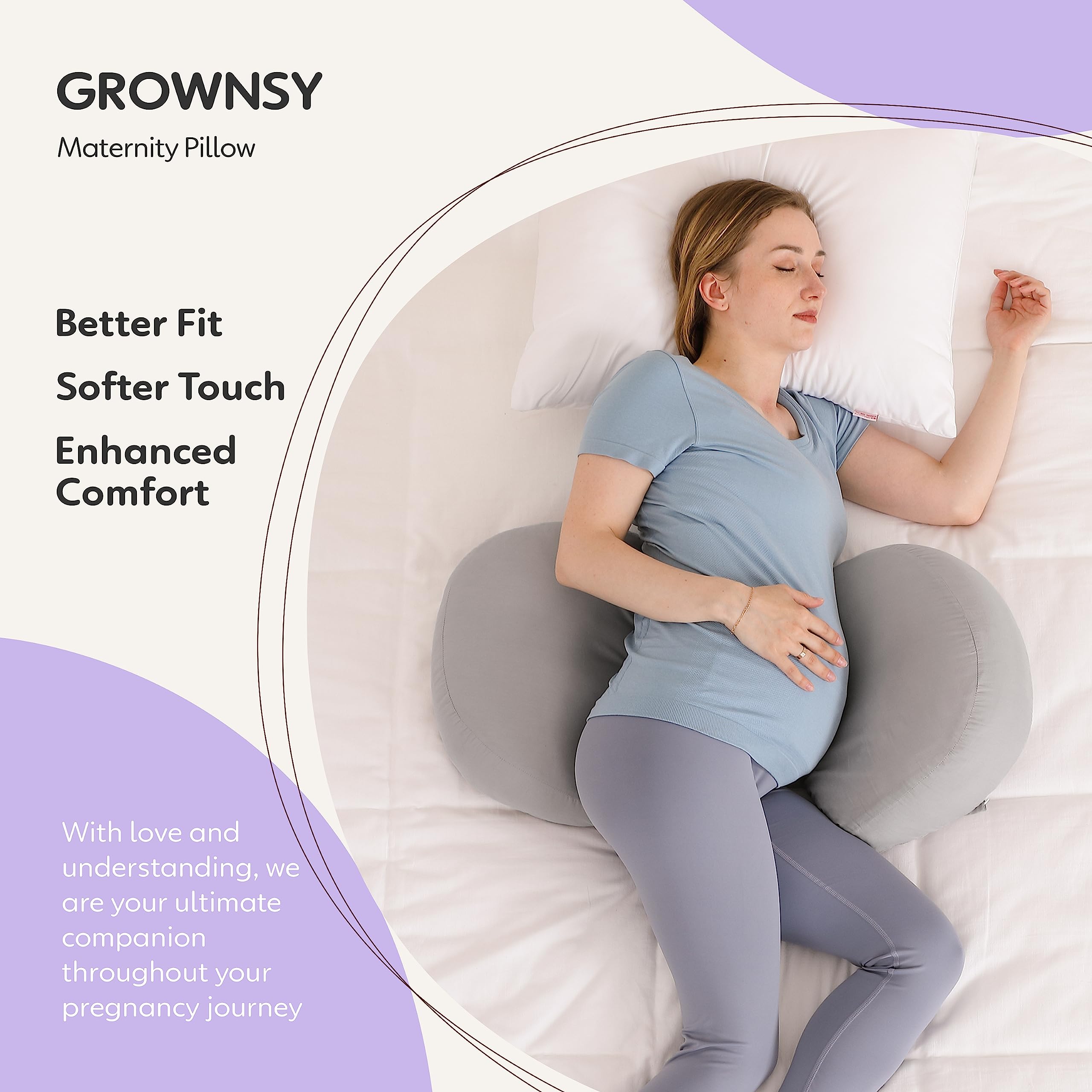 GROWNSY Pregnancy Pillows for Sleeping, Maternity Pillow for Pregnant Women, Large Size Body Soft Support for Back, Belly, HIPS & Legs - Adjustable Detachable Pillow Cover Grey