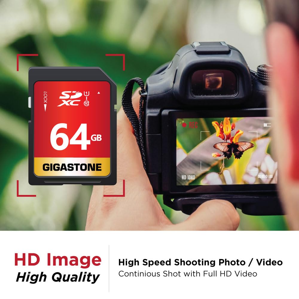 Gigastone 64GB SD Card UHS-I U1 Class 10 SDXC Memory Card High Speed Full HD Video Canon Nikon Sony Pentax Kodak Olympus Panasonic Digital Camera