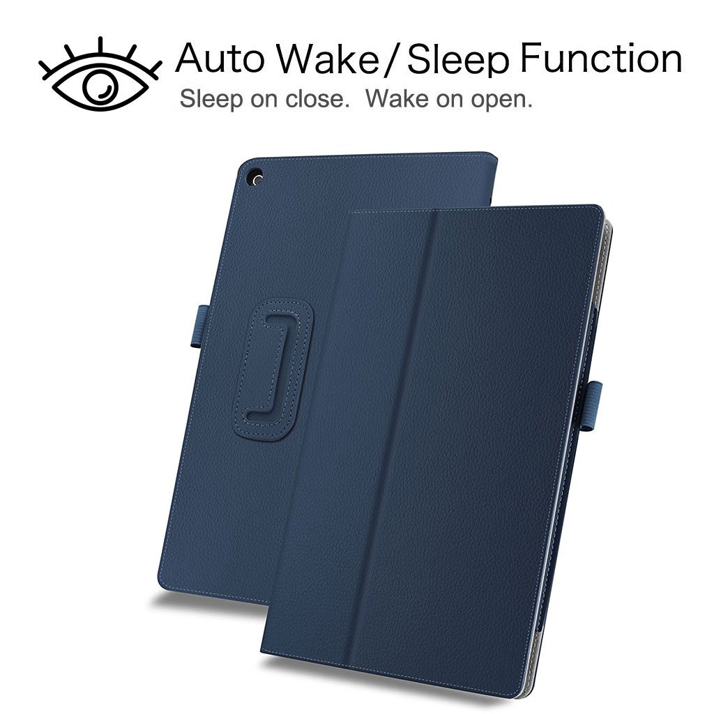 EpicGadget 2019/2017 Amazon Fire 7 Case, Smart Cover Case for Fire 7 Premium PU Leather Folding Folio Stand Case for Fire 7 inch (2019/2017 Release) + 1 Screen Protector and 1 Stylus (Navy Blue)