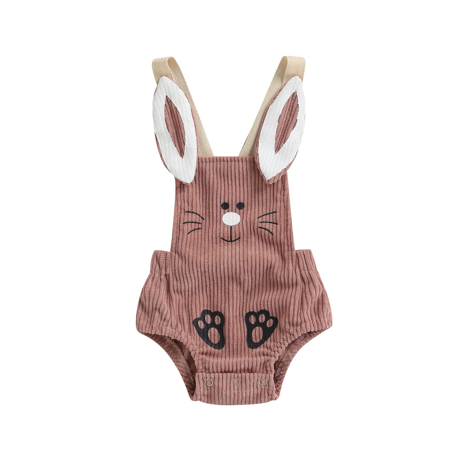 WASAIGOOD My First Easter Baby Romper Newborn Boys Girls Corduroy Backless Romper Bodysuit Rabbit Ears Suspender Overalls (Pink,6-9 Months)