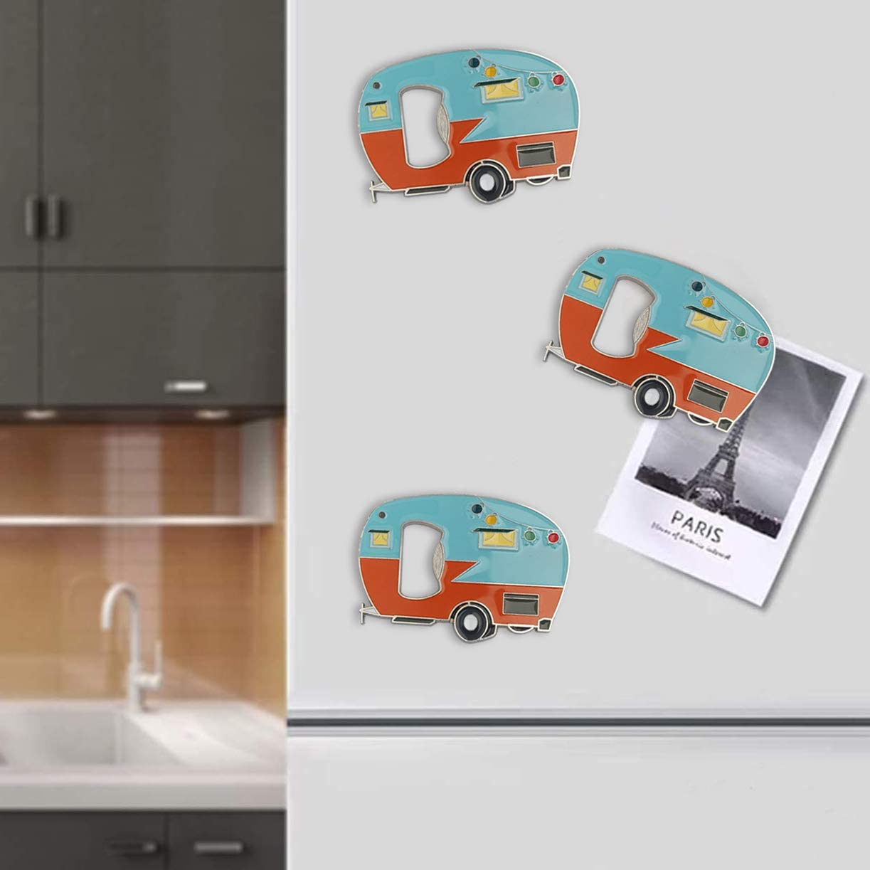 Haigoo Rv Keychain 2 Pack and Magnetic Beer Bottle Opener for Fridge with Cap Catcher, Great Camper Gift Set for Camper Lovers, Girlfriend, Boyfriend, Father
