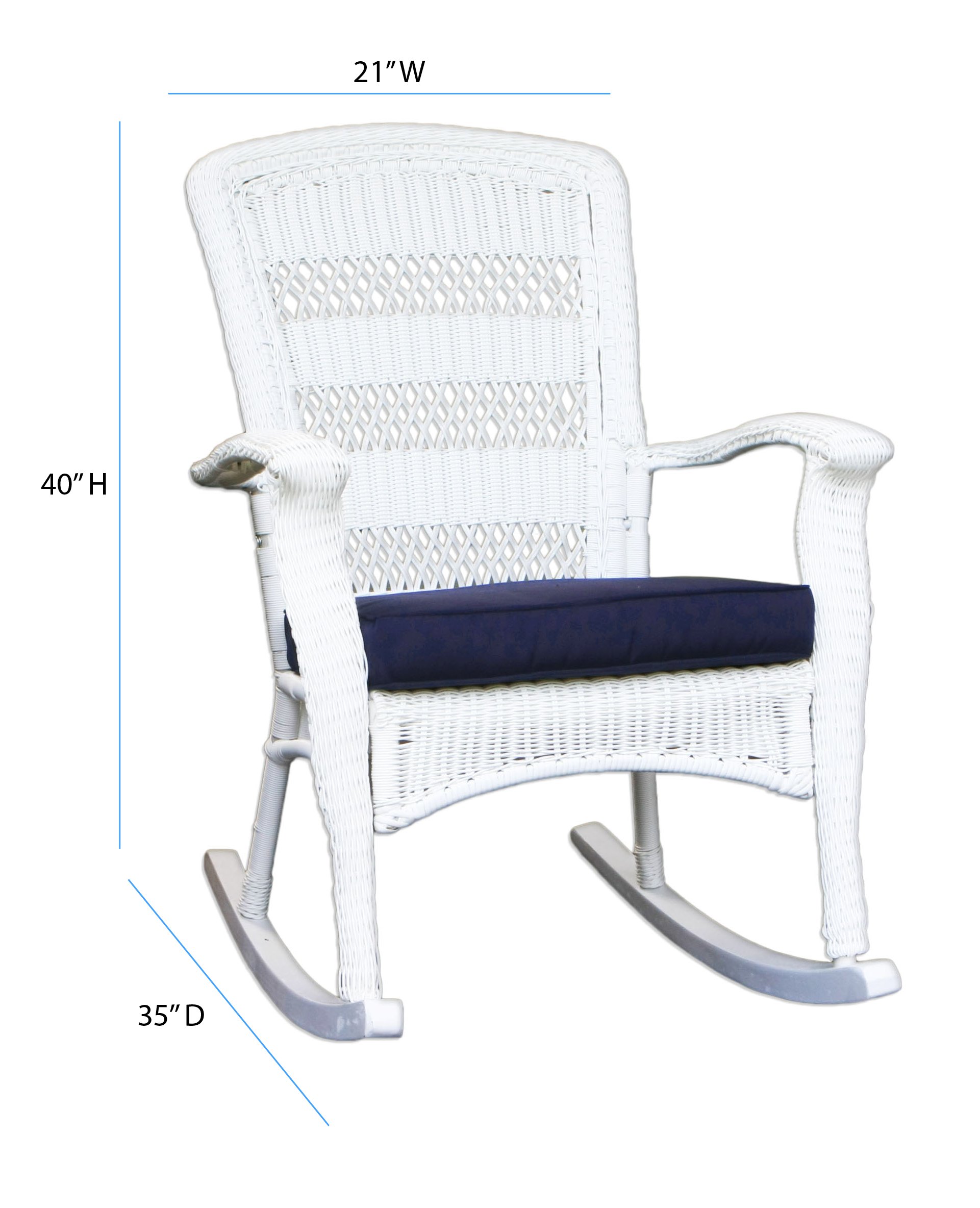 Tortuga Outdoor 3 Piece Portside Plantation Rocking Chair rockers with 1 side table (Set of 2), White Coastal