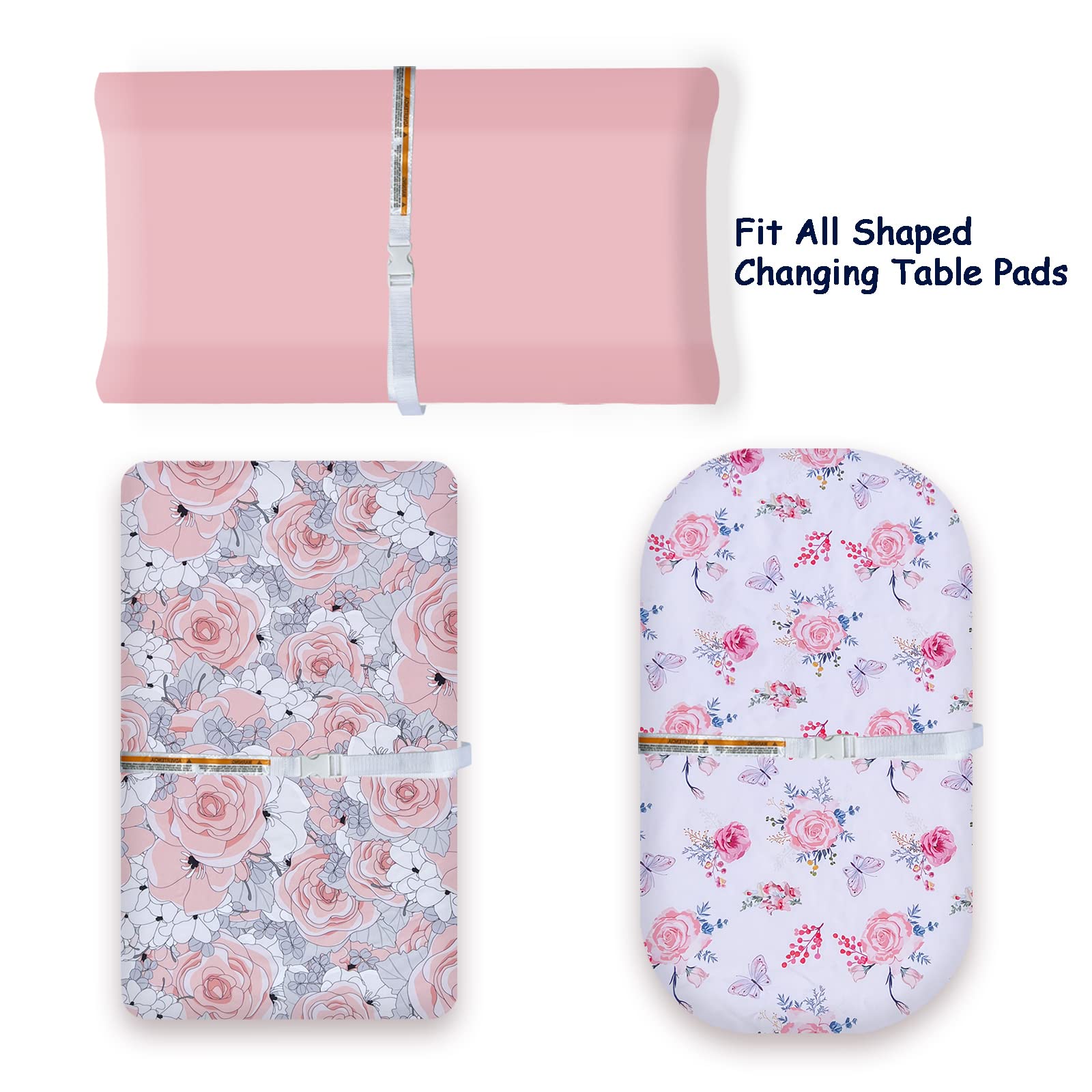 JAROSY 3 Pack Soft Changing Pad Covers, Premium Diaper Changing Table Sheets for Baby Girls, Thick Durable Microfiber Fabric, Floral & Pink