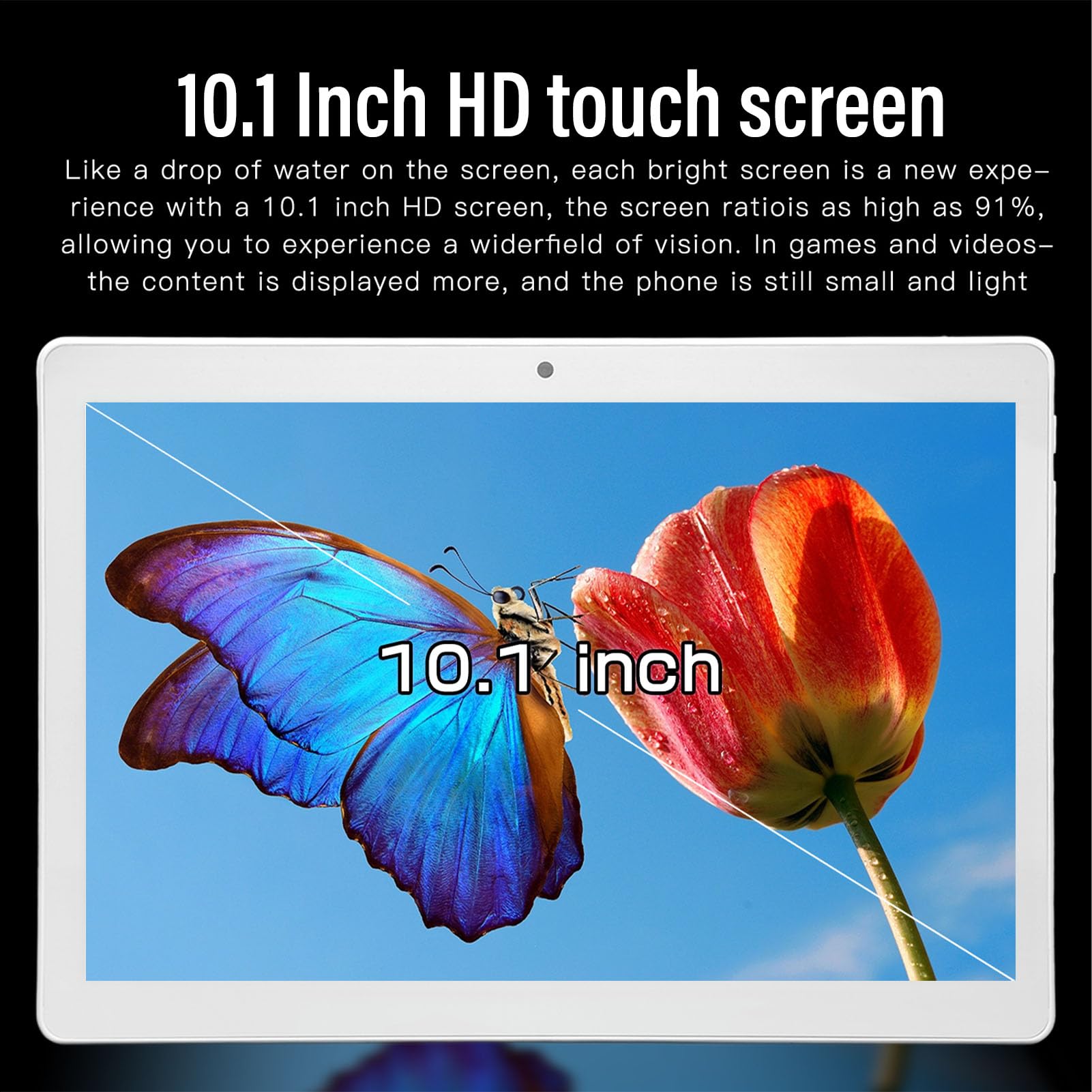 Gugxiom Android 12 Tablet, 10.1 Inch 12GB RAM 256GB ROM Tablet, Deca Core Processor, 8MP + 20MP Camera, Bluetooth, 2.4G 5G WiFi, GPS, AM, 8800mAh (US Plug)