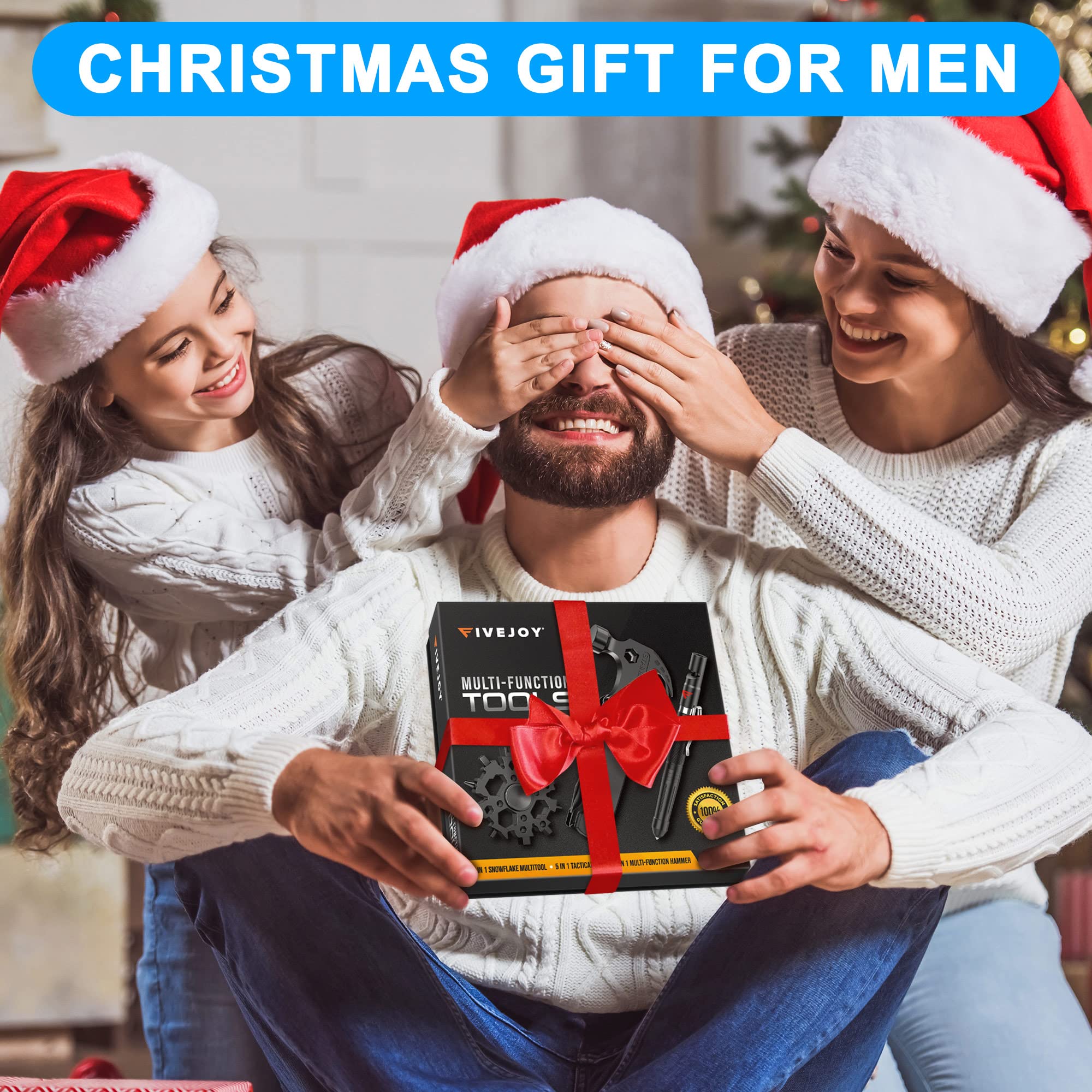 Gifts for Men Dad Husband Boyfriend, FiveJoy Camping Multitool Including Hammer Multitool, Mini Survival Pen, Snowflake Multitool, Outdoor Survival Hiking Gear for Valentine's Day Gift Ideas