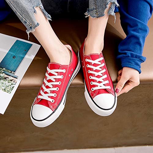 Womens Canvas Sneakers Low Top Lace Up Canvas Shoes Fashion Comfortable⦠(Red, US7)