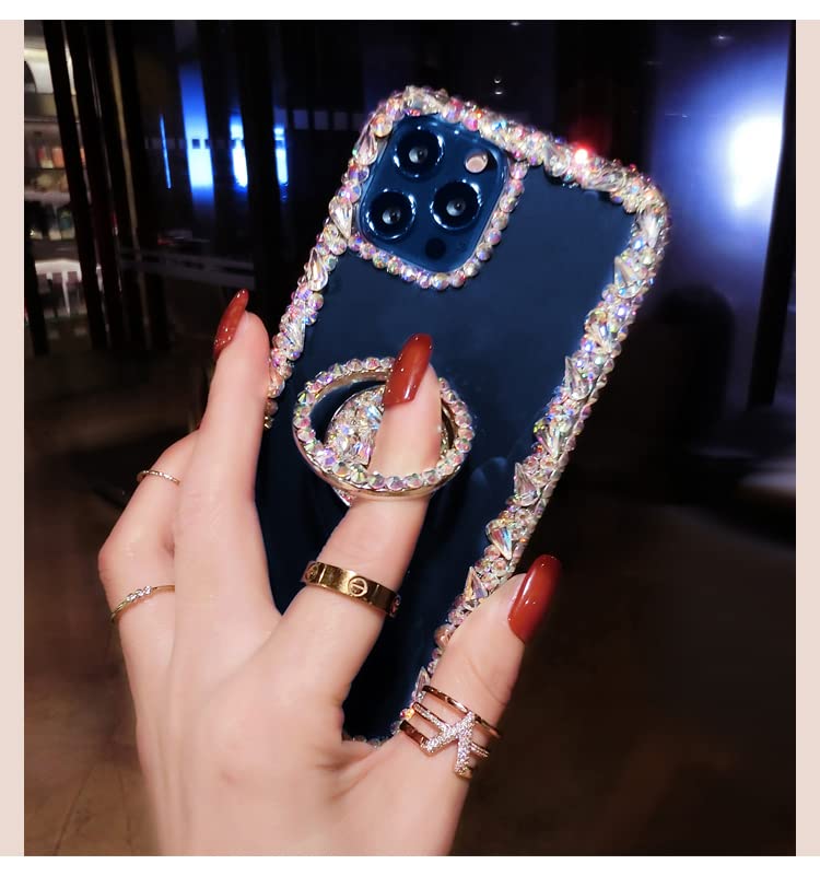redecarie for Galaxy Note 10 Plus Case,Luxury Bling Glitter Diamond Ring Holder Kickstand Sparkle Crystal Rhinestone Women Girls Kids Clear Protective Phone Cover for Samsung Galaxy Note 10 Plus