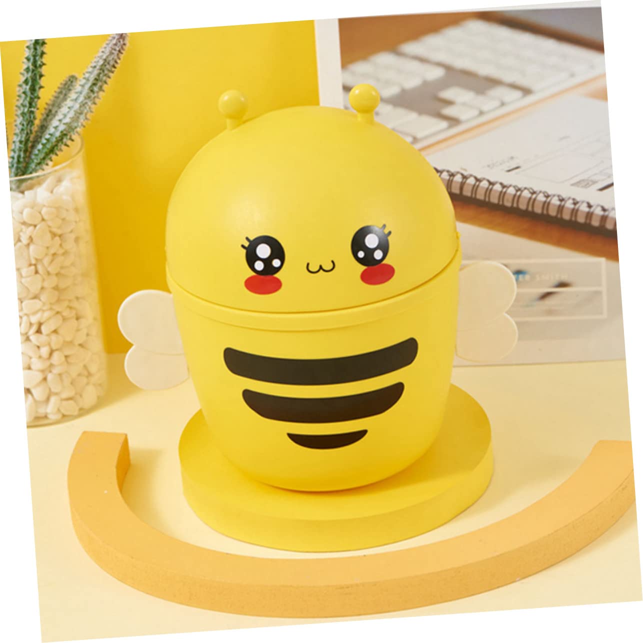 PRETYZOOM Wastepaper Bin 2pcs Bee Mini Garbage Desktop Garbage Bin Honey Trash Can Metal Garbage Can Desktop Honey Containers Desk Garbage Bin Pen Plastic Clamshell Waste Paper Box Small