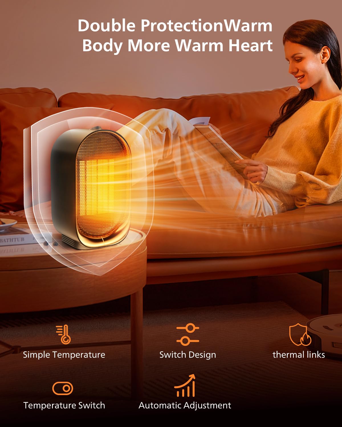 LINFOX Space Heater, 1500W Portable Heaters for Indoor Use for Office, Energy Saving Mini Desk Heater, Overheating & Tip-Over Protection Small Heater Suitable for Offices, Homes, Holiday Gifts(Black)