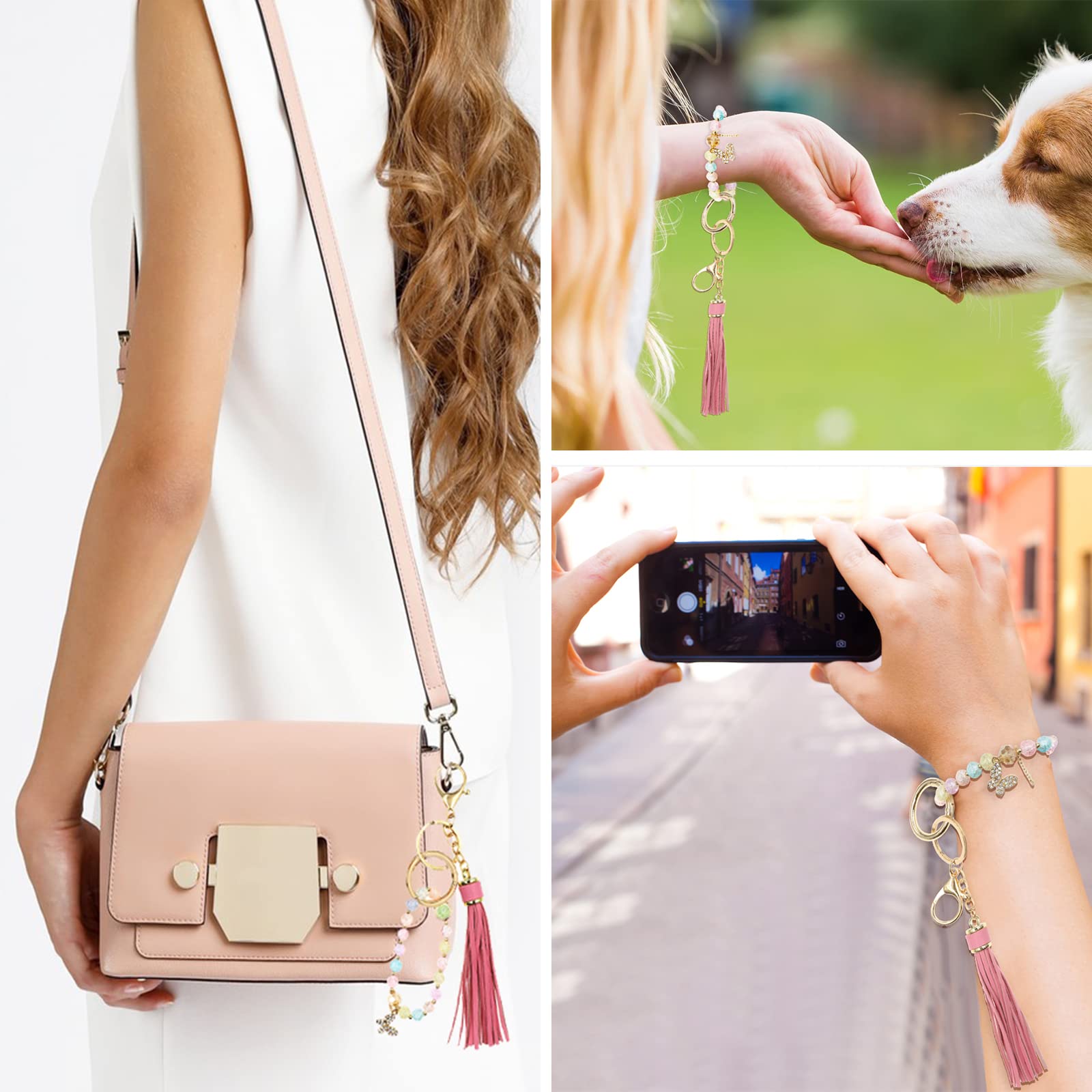 Keychain Wristlet, Crystal Beads Key Ring Bracelet for Women